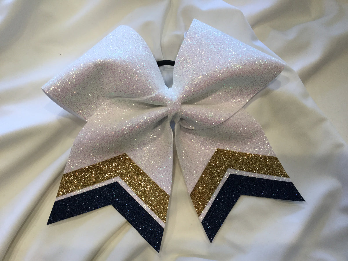 White Glitter Cheer Bows with Combination Tails – Brenda's Cheer Bows