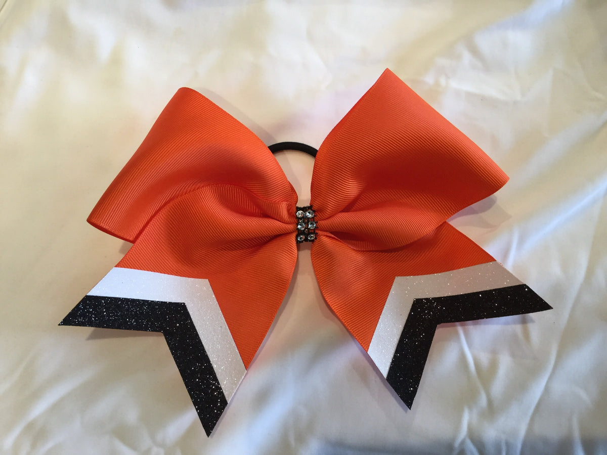 Orange Grosgrain Cheer Bows w/ Combination Tails | Brenda's Cheer Bows