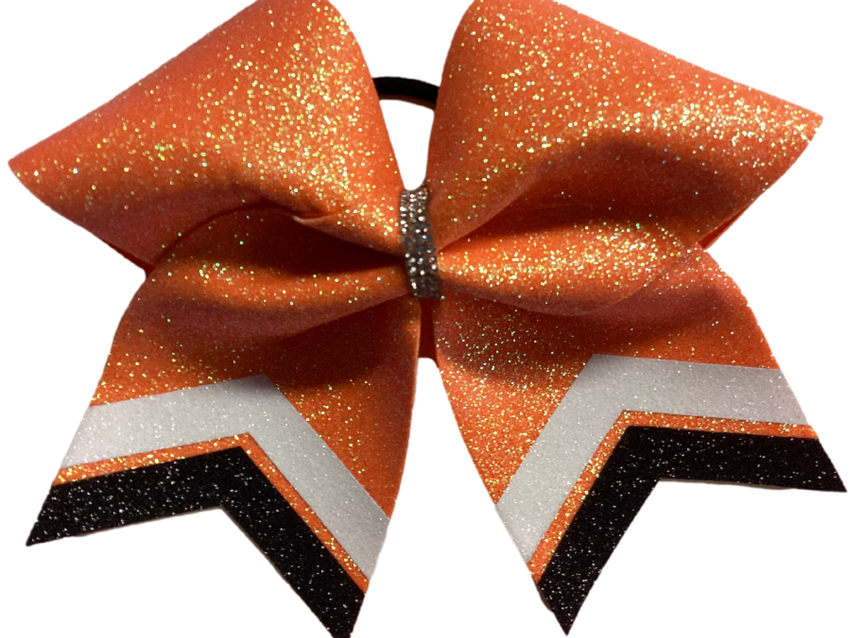 Orange Grosgrain Cheer Bows w/ Combination Tails | Brenda's Cheer Bows