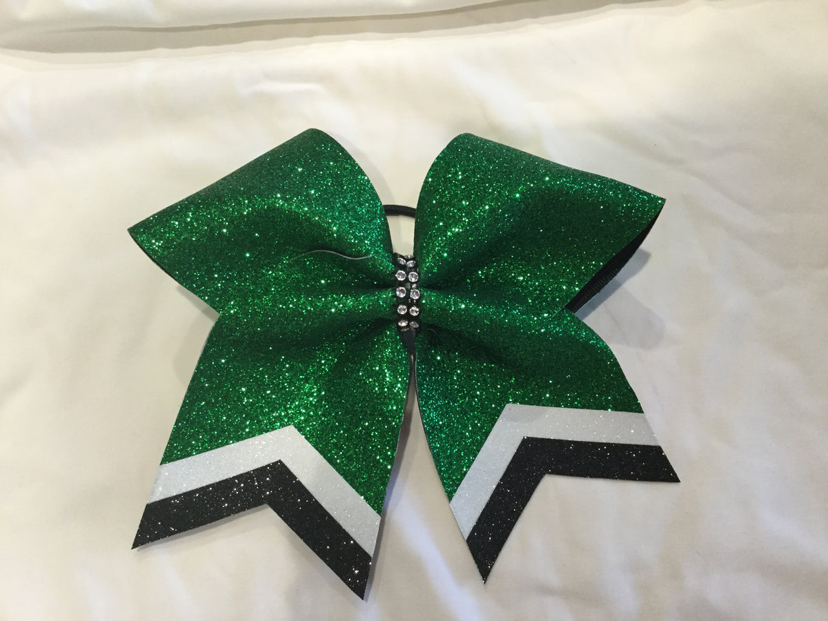 Kelly Green Glitter Cheer Bows Combination Tails | Brenda's Cheer Bows